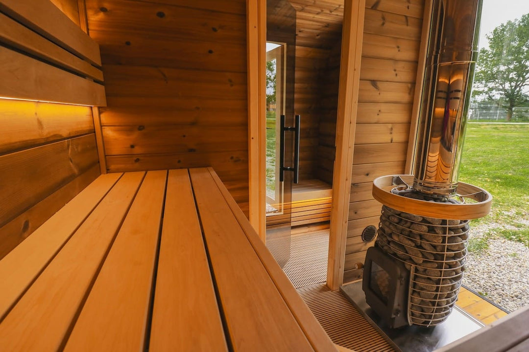 Saunasell Round Cube Double Outdoor Sauna with Changing Room 5-6 Perso ...