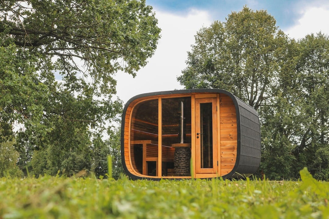 Saunasell Round Cube Double Outdoor Sauna with Changing Room 5-6 Perso ...